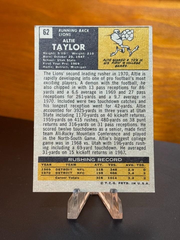1971 Topps - #62 Altie Taylor Rookie (RC) - Detroit Lions Football Card ...