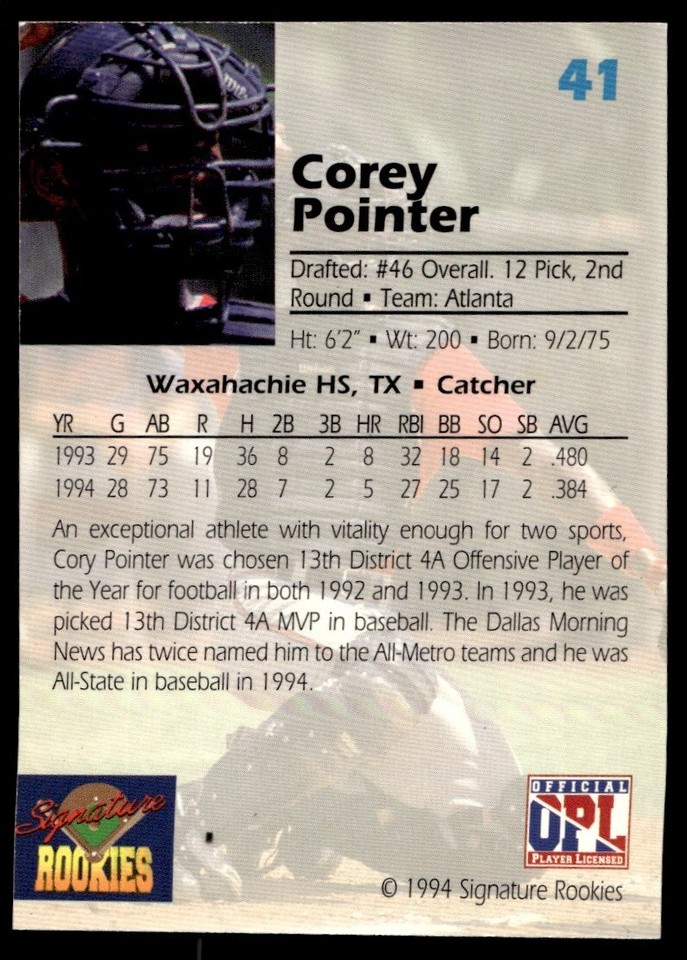 1994 Signature Rookies Draft Picks Corey Pointer Auto A22 /7750 #41 | eBay