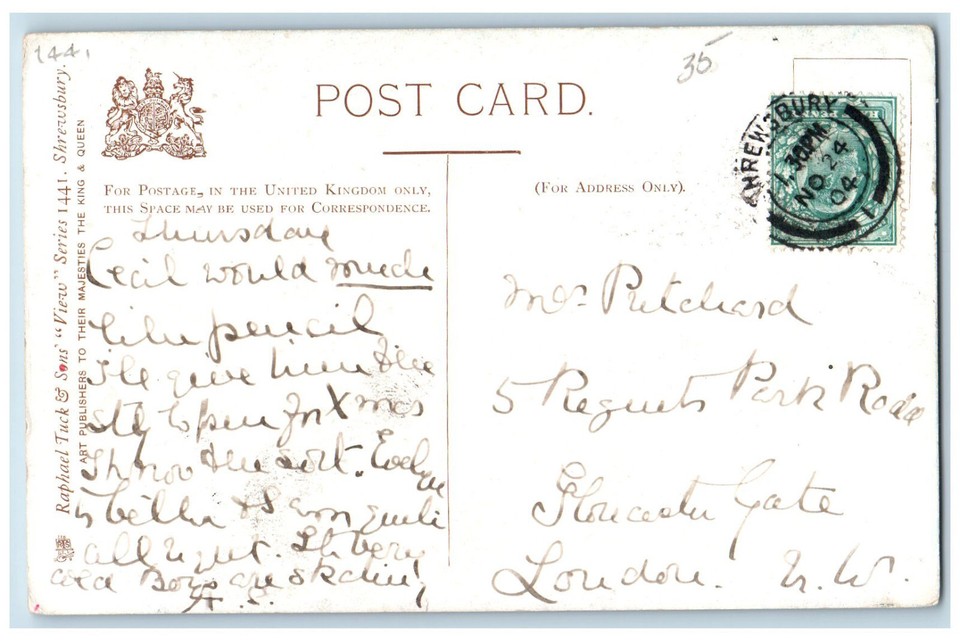 Shrewsbury Shropshire England Postcard The Castle 1904 Posted View Tuck ...