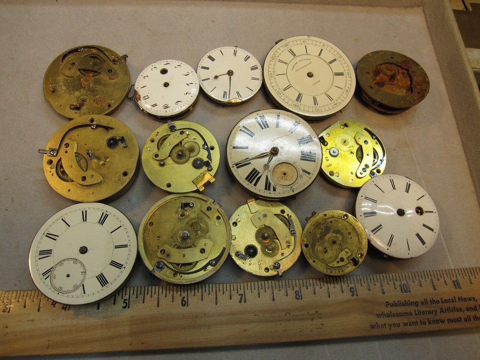 lot of antique fusee key wind pocket watch movements parts or English ...