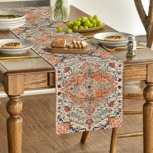 Boho Bohemia Style Orange Table Runner, 13" x 108", Table Runner Boho ...