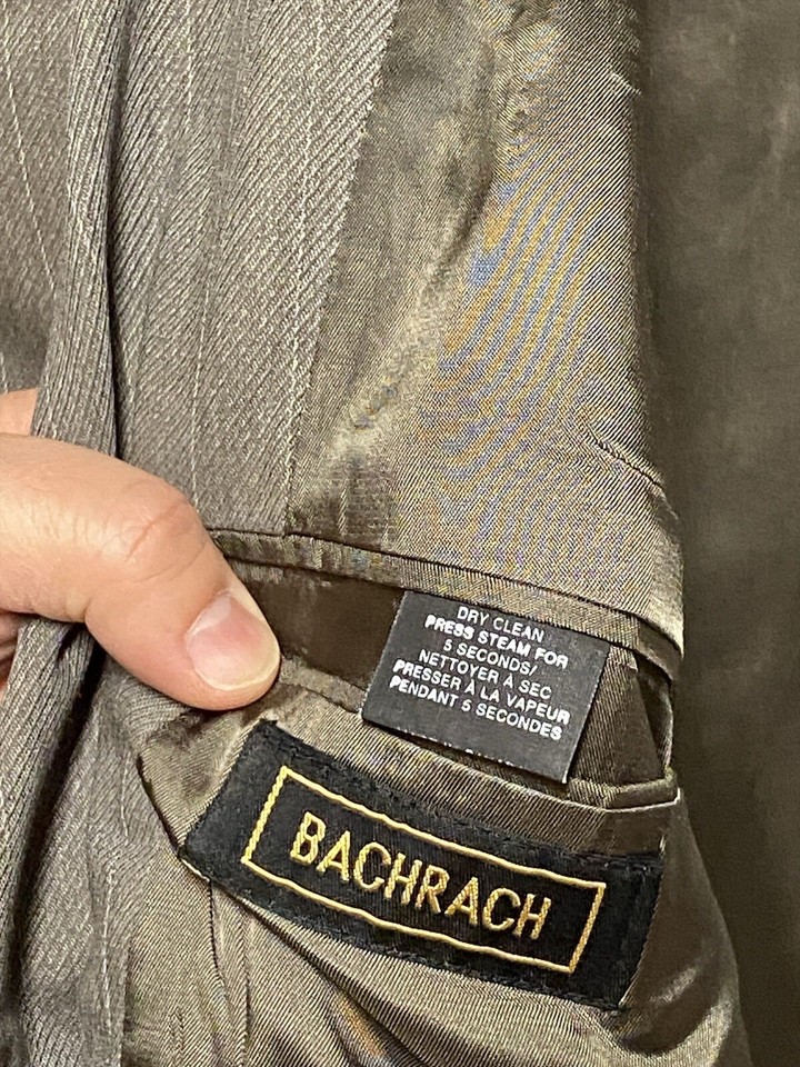 Bachrach Men 3 Piece Suit 42R Light Brown Striped Flannel 33 X28.5 ...