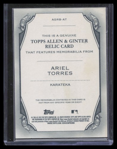 2022 Topps Allen & Ginter - Relics B Ariel Torres #AGRB-AT (MEM, RC ...