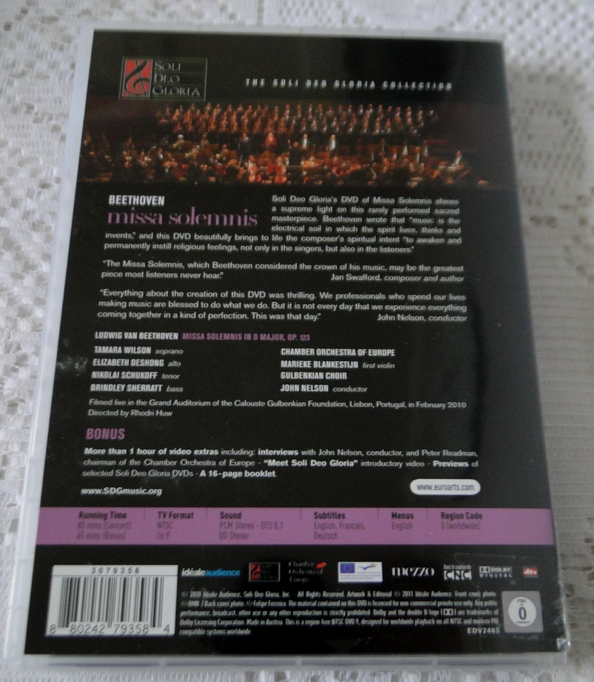 DVD Beethoven Missa Solemnis John Nelson Auditorium Lisbon 2010 Rhodri ...