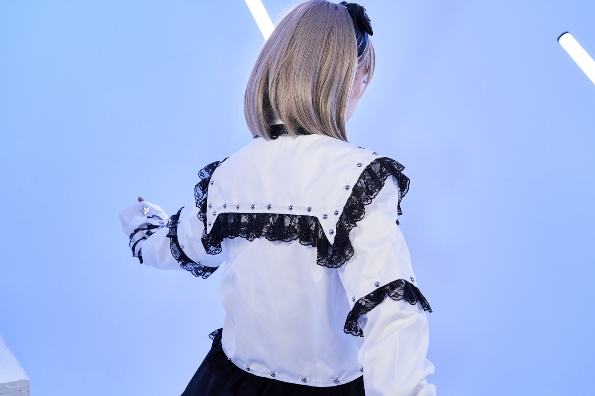Yabi Preppy punk Y2K virtual spell lace hem sailor collar Yabi Preppy punk Y2K virtual spell lace hem sailor collar