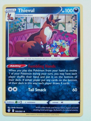 Thievul 105/203 (NM, Pokemon Card, Evolving Skies, 2021, Darkness, Rare ...