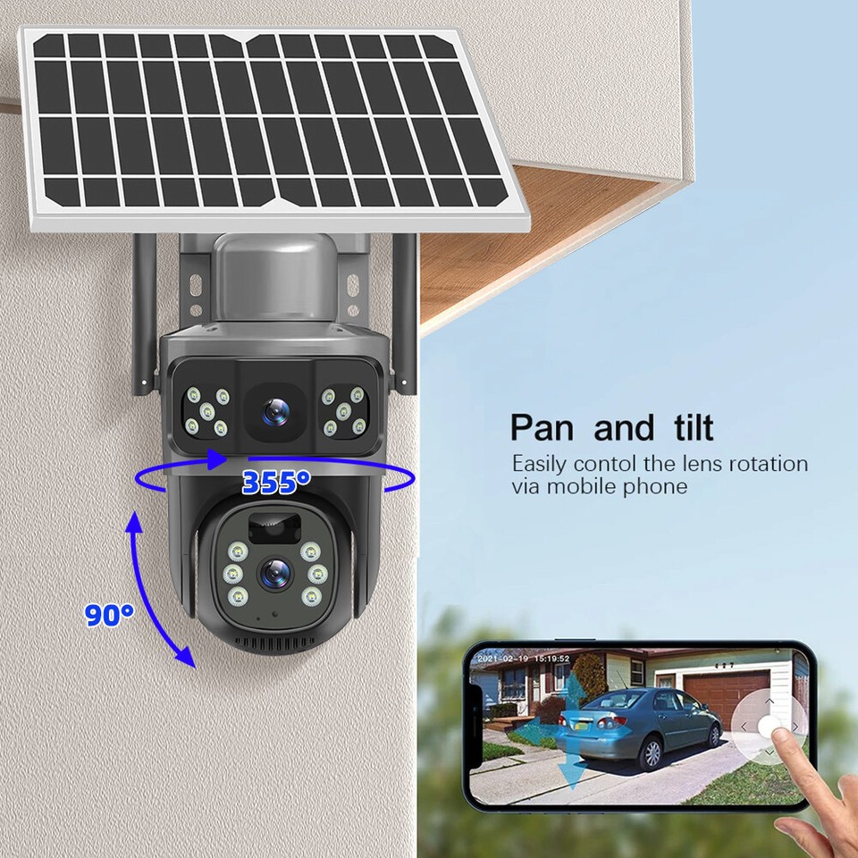 WiFi Home Security Camera System Solar Panel 360°PTZ Wireless 9MP ...