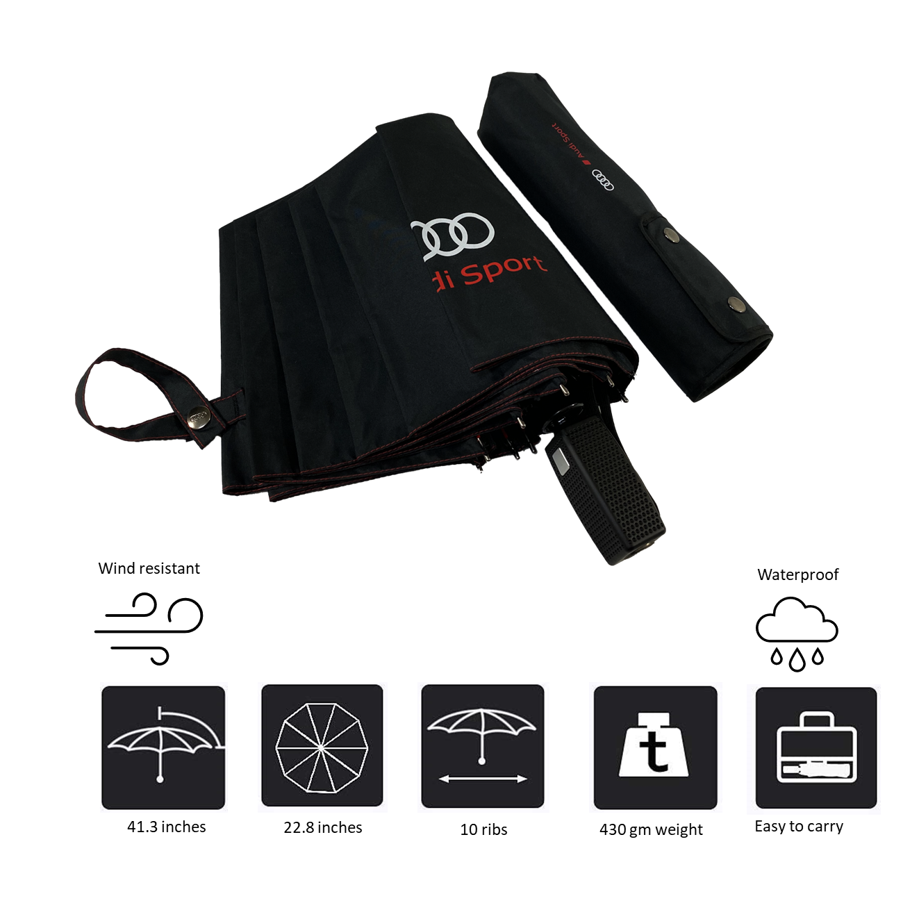 Genuine Audi Umbrella Folding Premium Quality Automatic Compact Black ...