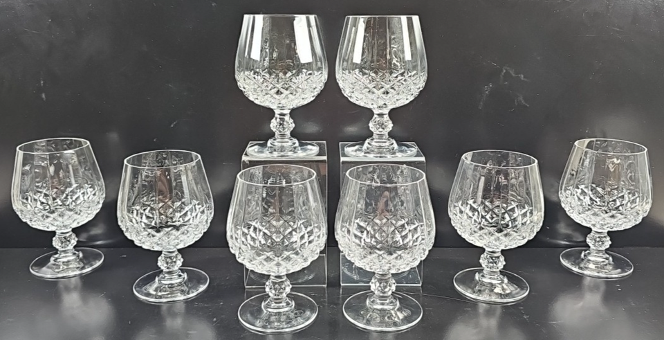 8 Cristal D'Arques Longchamp Brandy Glasses Set Crystal Clear Cut Bar ...