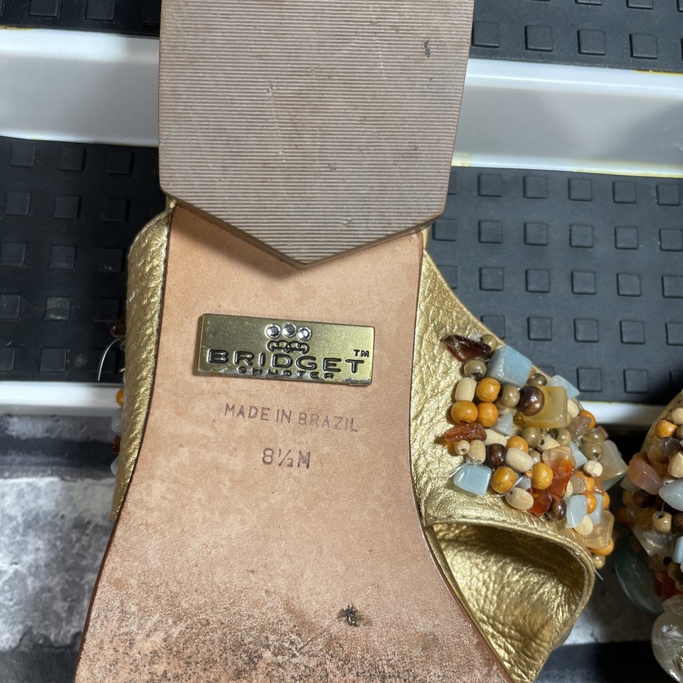Bridget Shuster Size 8.5 Gold Leather Sandals Studded & Jeweled with ...