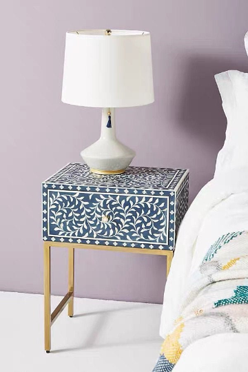 Personalized Bone Inlay Floral Pattern Bedside Table for Home Decor ...