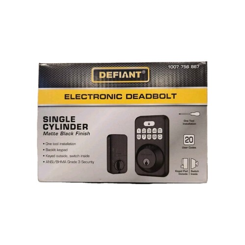 Defiant Single Cylinder Electronic Deadbolt Lock Matte Black 1007 756 ...