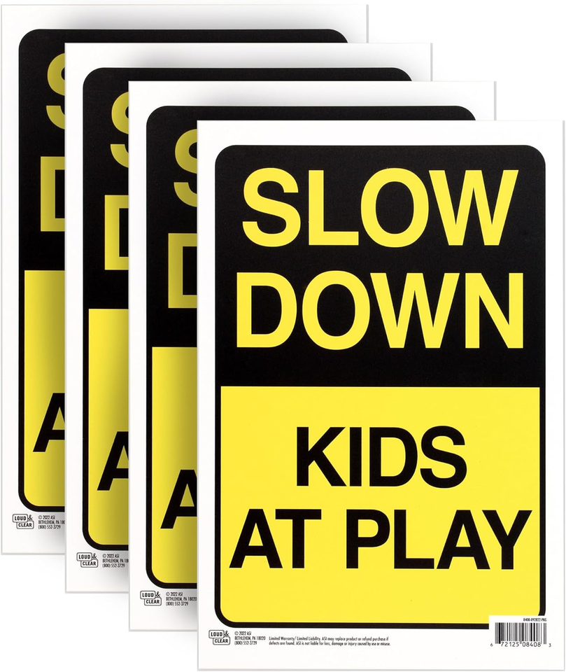 Slow down Kids at Play Sign, 4-Pack, 12X8 Inches - Kids at Play Safety ...