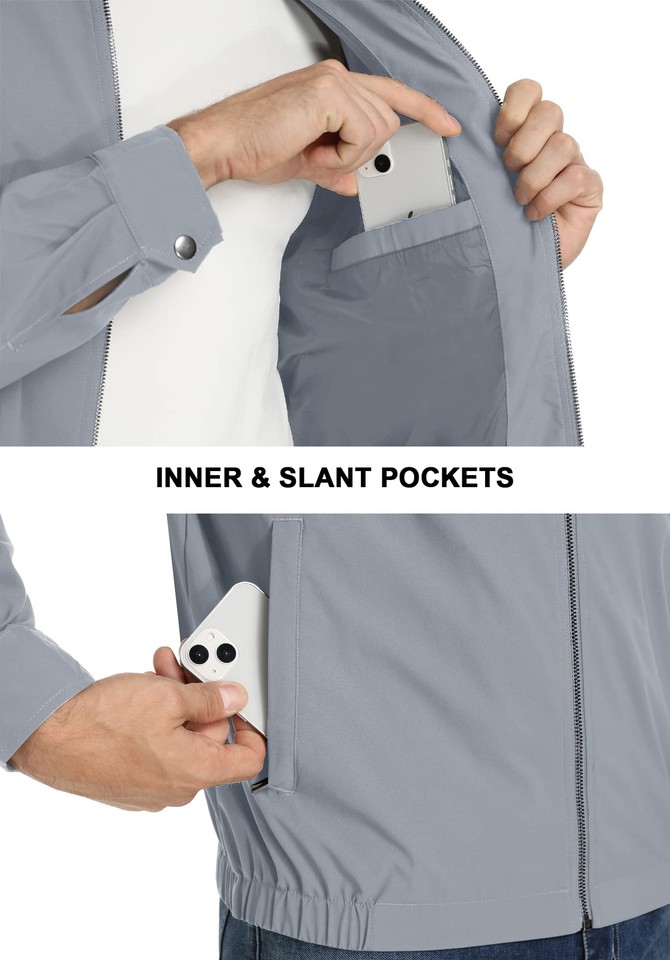 Men's Thin Spring Jacket Full-Zip Lightweight Bomber Jacket Casual ...