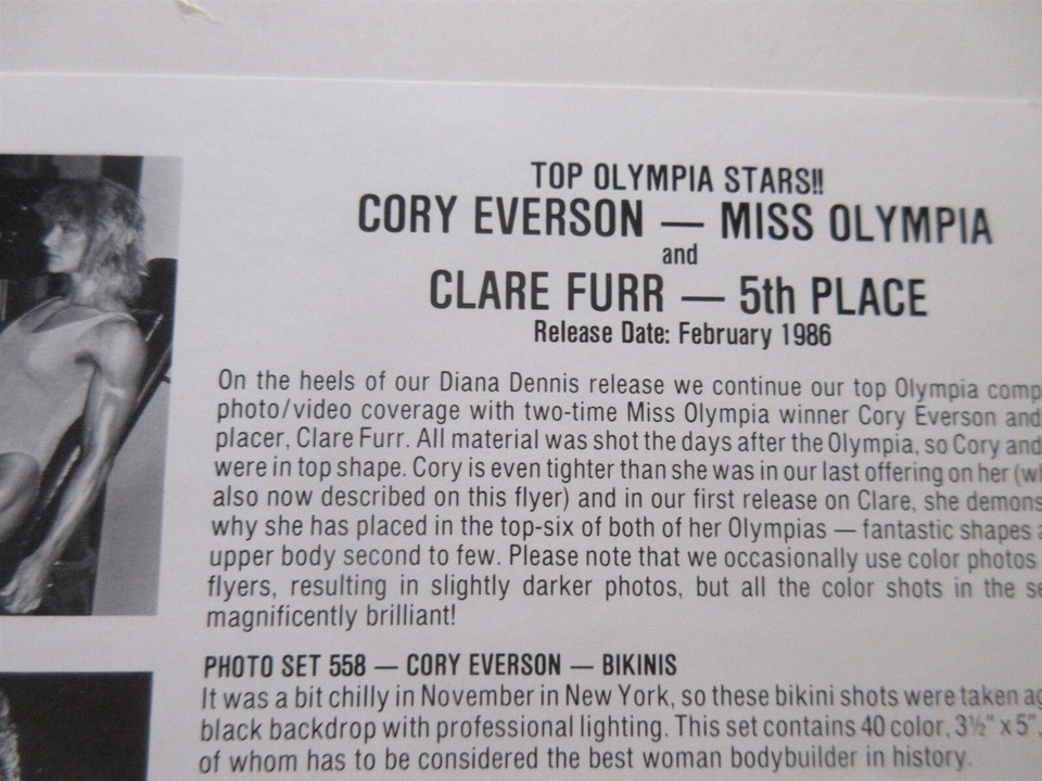 1985 Women's Bodybuilding - WSP ad to buy photos CORY EVERSON CLARE ...