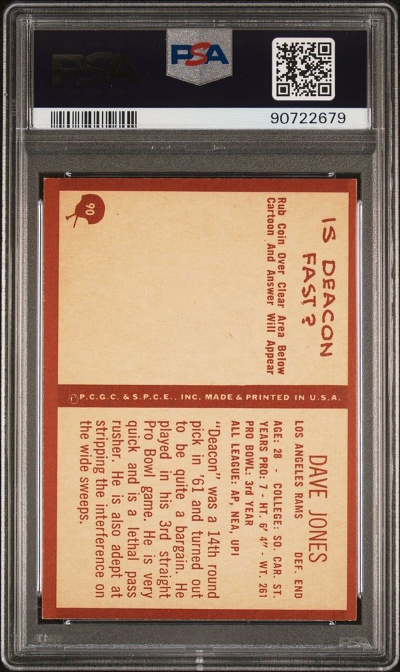 1967 Philadelphia, PSA 8, DAVE "Deacon" JONES, #90, Los Angeles Rams ...