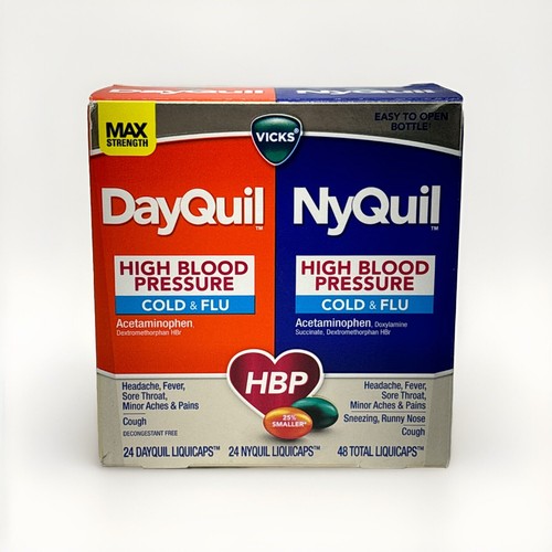 🔥 Vicks Max Dayquil Nyquil High Blood Pressure Cold & Flu 48 Liquid Cap ...