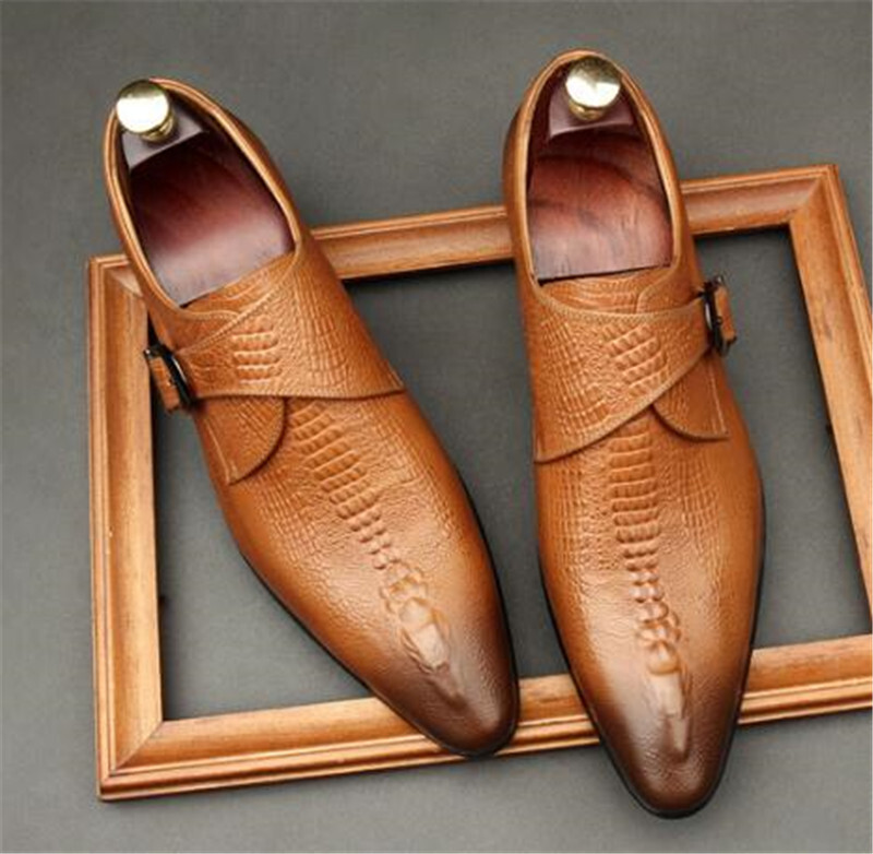 Men's Pointy Toe Real Dress Formal Shoes Metal Buckle Monk Shoes ...