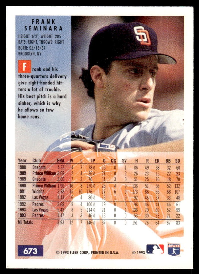 1994 Fleer 673 Frank Seminara San Diego Padres Baseball Card | eBay