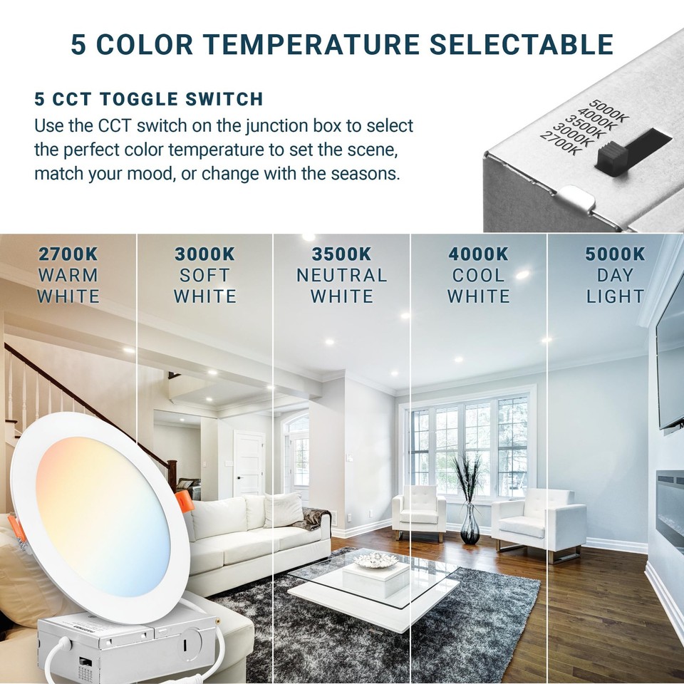 PARMIDA (12 Pack) 6 Inch Dimmable 5CCT Ultra-Thin LED Recessed Ceiling ...