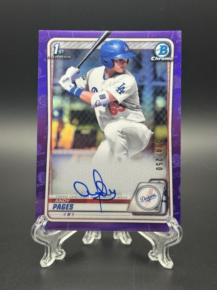 ANDY PAGES 2020 BOWMAN CHROME PURPLE REFRACTOR AUTO ROOKIE CARD /250🔥 ...