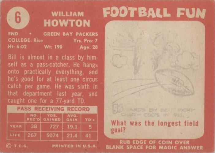 1958 Topps Billy Howton #6 for sale | eBay