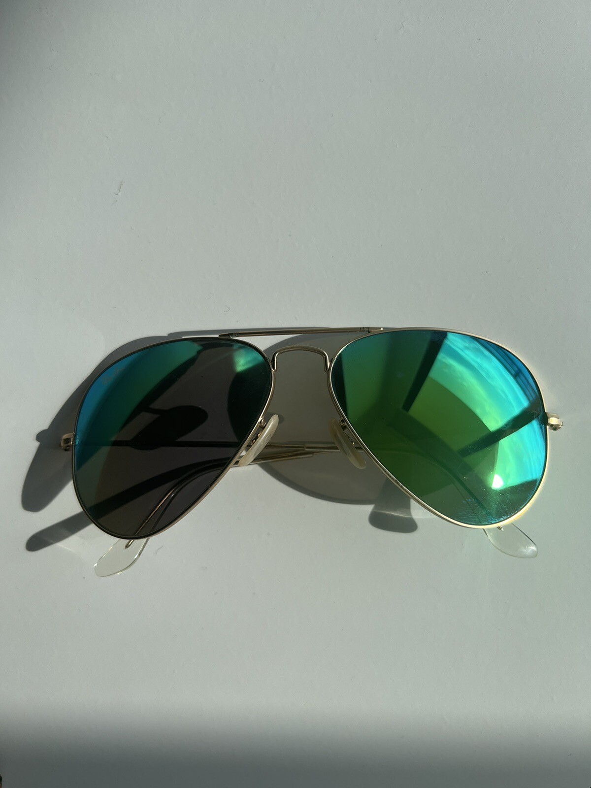 Ray-Ban RB3025 Aviator Green Flash Lenses Gold Metal Frame Sunglasses ...