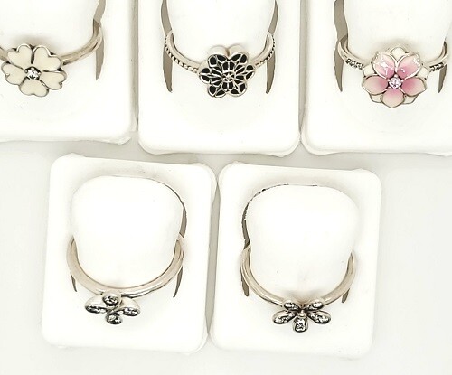 Pandora 925 assorted Flowers Daisy Primrose Magnolia rings many sizes ...