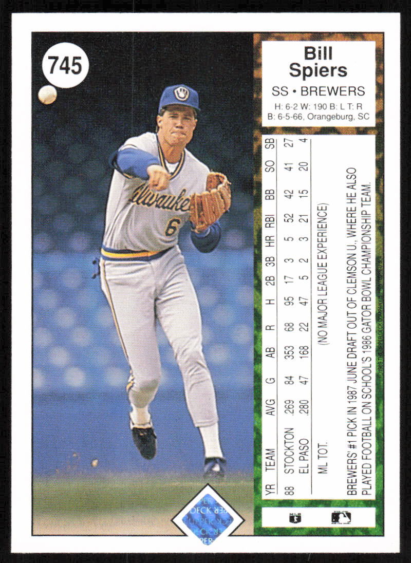 1989 Upper Deck - #745 Bill Spiers (RC) for sale online | eBay