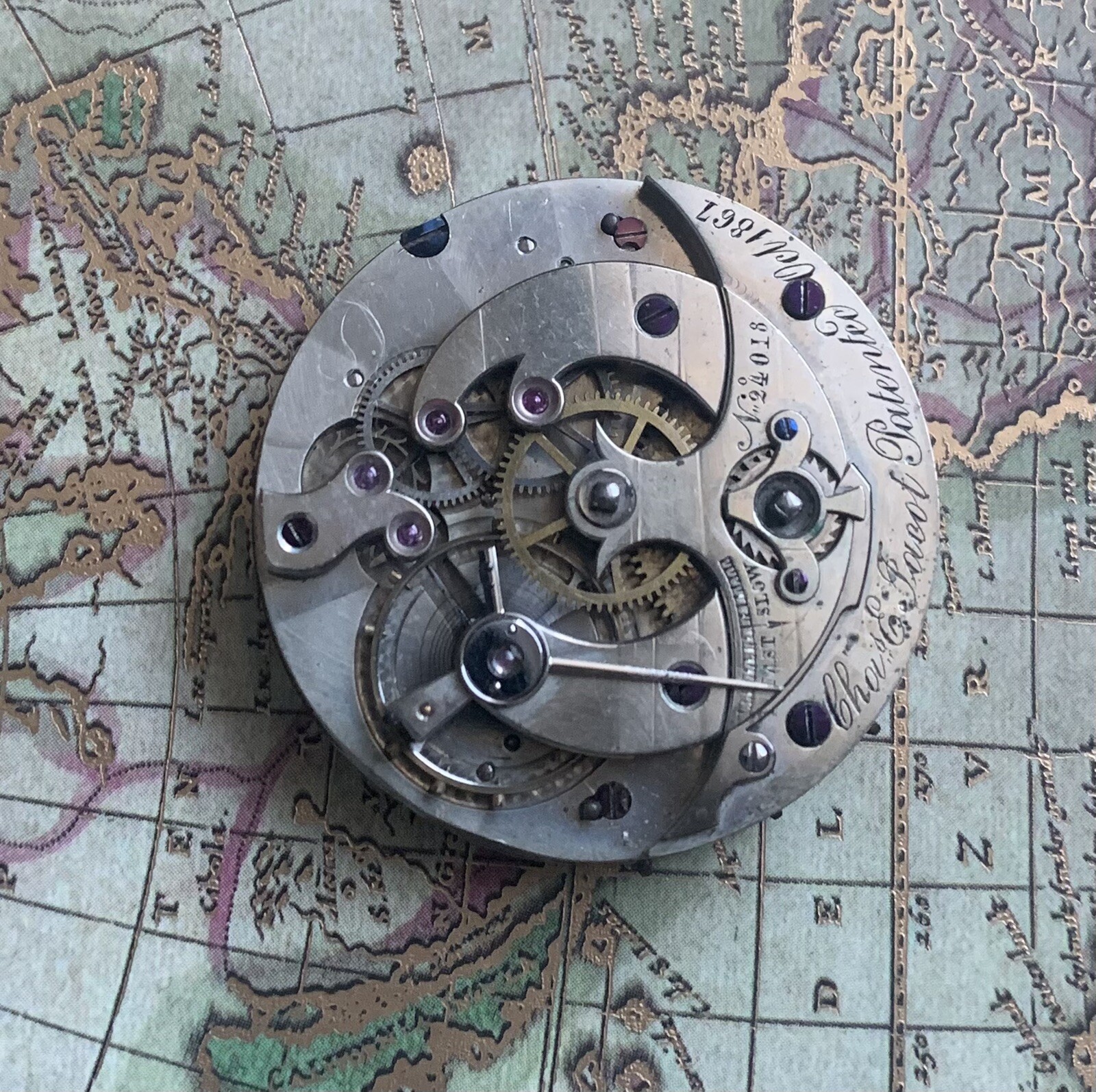 high grade Charles E Jacot pocket watch movement !! Working for parts ...