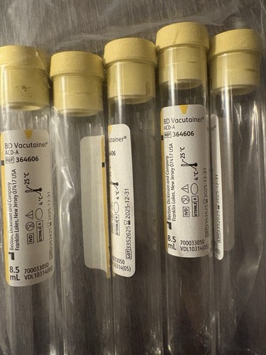 5 ACDA ACD Solution A Glass Test Tubes (Exp. 12/2025) Yellow Top 8.5ml ...