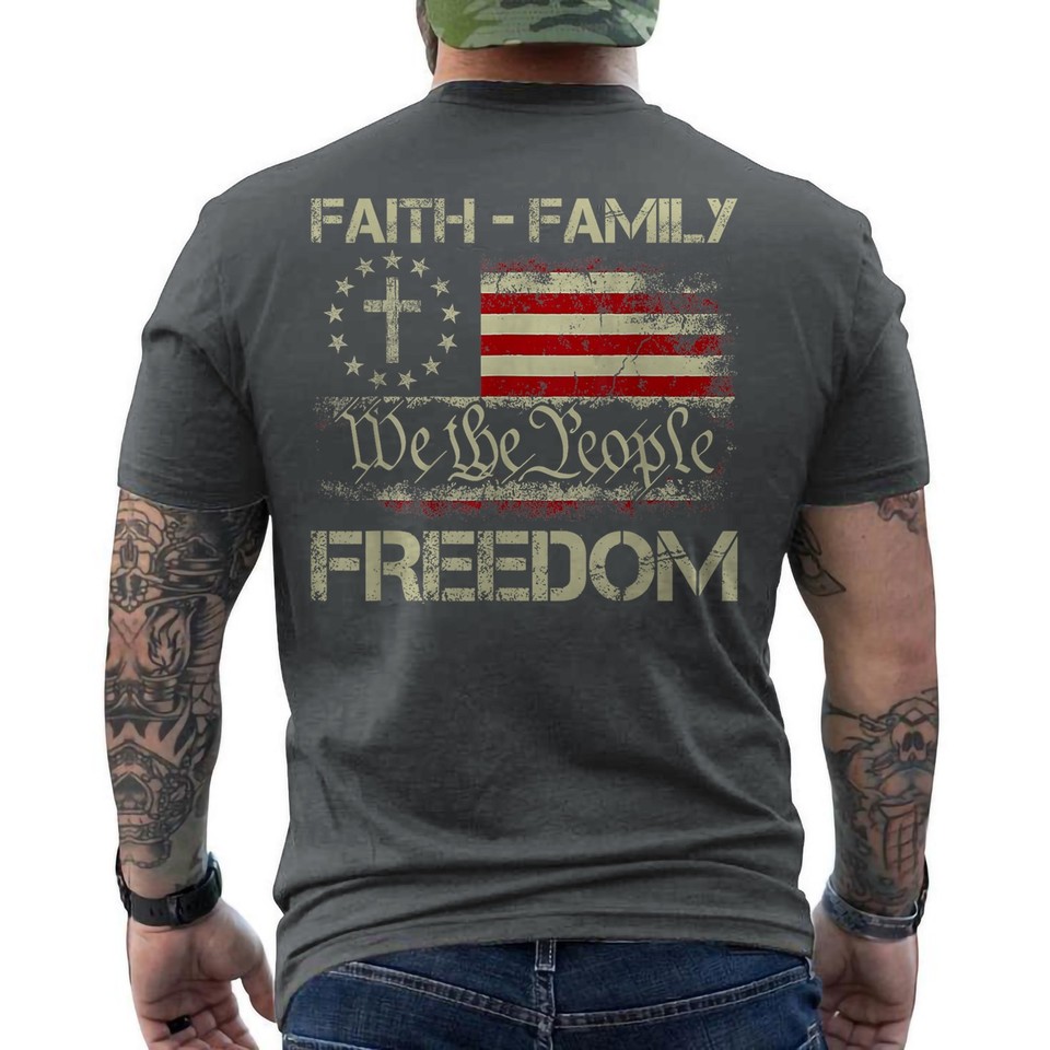 Faith Family Freedom Patriotic Christian Cross USA American Flag ON ...