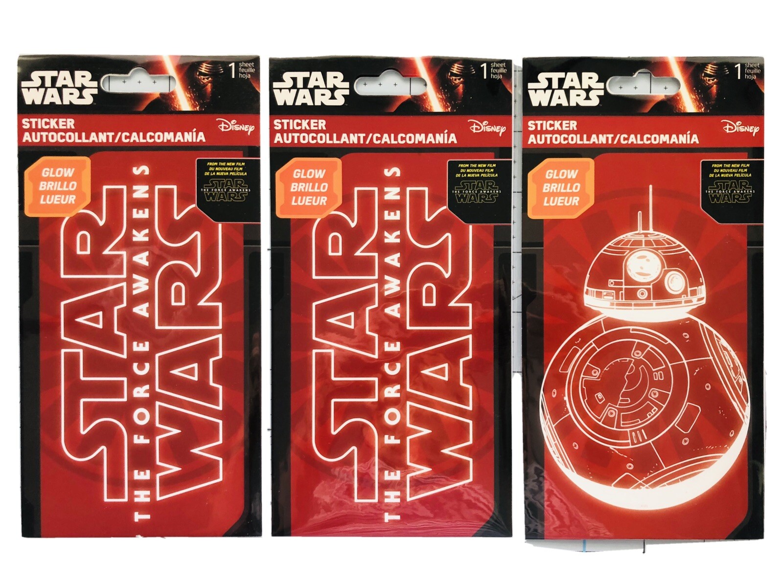Star Wars Disney Bundle Set 3 pc Glow Sticker - NEW** The Force Awaken ...