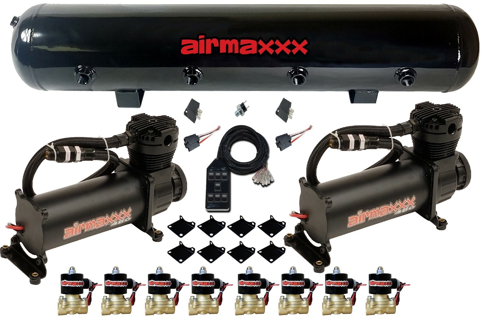 airmaxxx Black 480 Air Ride Compressors 1/2" Brass Valves Black 7 ...