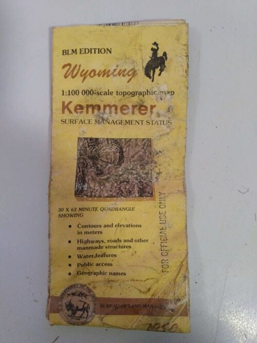 USGS BLM 1:100,000 scale topographic map - Kemmerer, WY | eBay