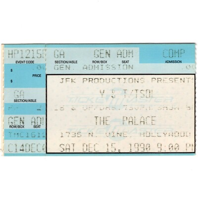 Y&T and TSOL Concert Ticket Stub LOS ANGELES 12/15/90 PALACE FAREWELL ...