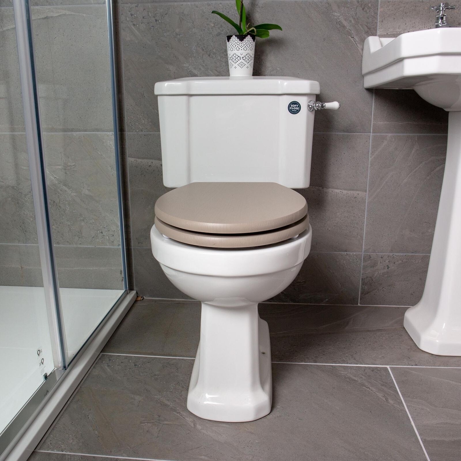Traditional Close Coupled Toilet Pan WC Eco Flush Anti-Bacterial Pan ...