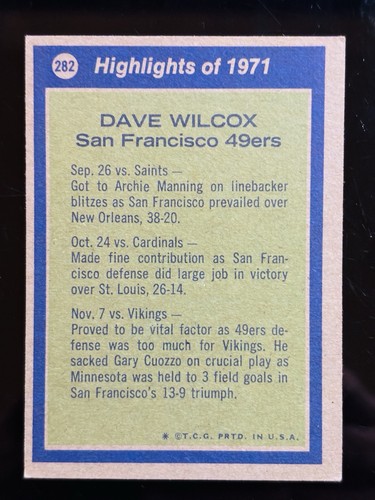 1972 TOPPS HIGH NUMBER DAVE WILCOX ALL PRO VINTAGE SP CARD #282 EX-NM ...