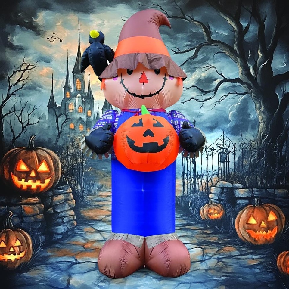 15' LED Scarecrow w/ Pumpkin & Crow Fall Inflatable Outdoor Haunted ...