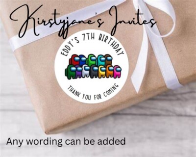 PERSONALISED STICKERS LABELS TAGS CIRCLE BIRTHDAY PARTY BAG Imposter ...