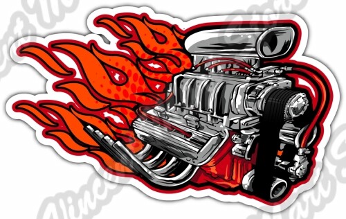 Flaming Engine Mechanic Automotive Car Car Bumper Vinyl Sticker Decal 5 ...