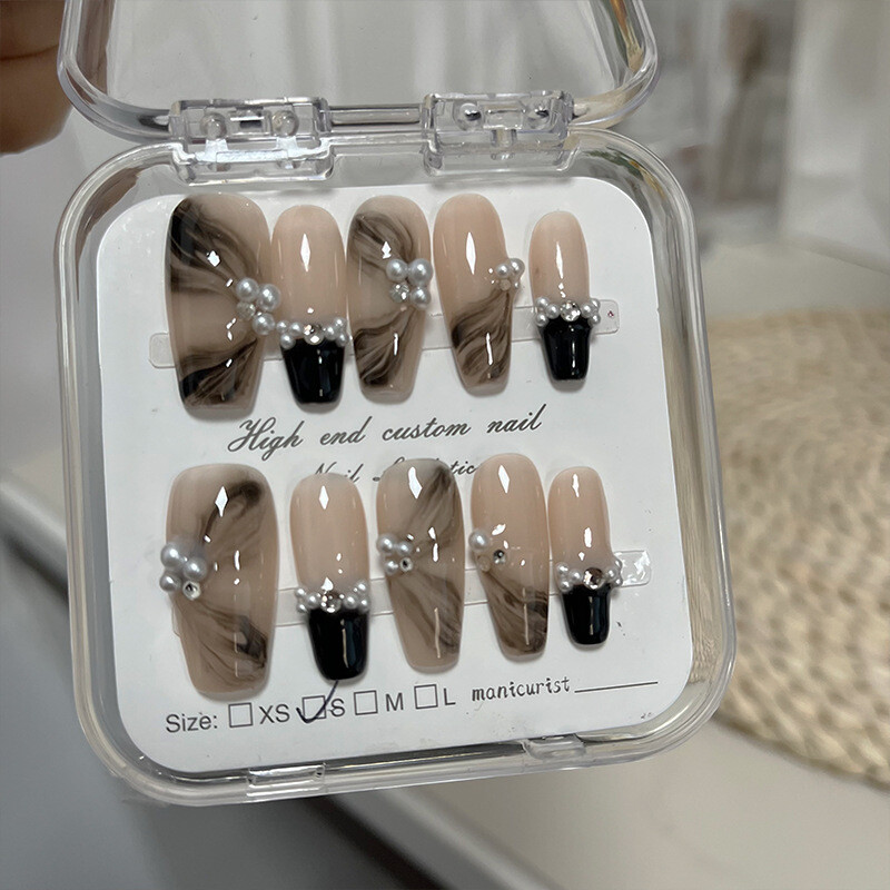 Retro Amber Nail Art Handmade Chinese Traditional Style Removable False ...