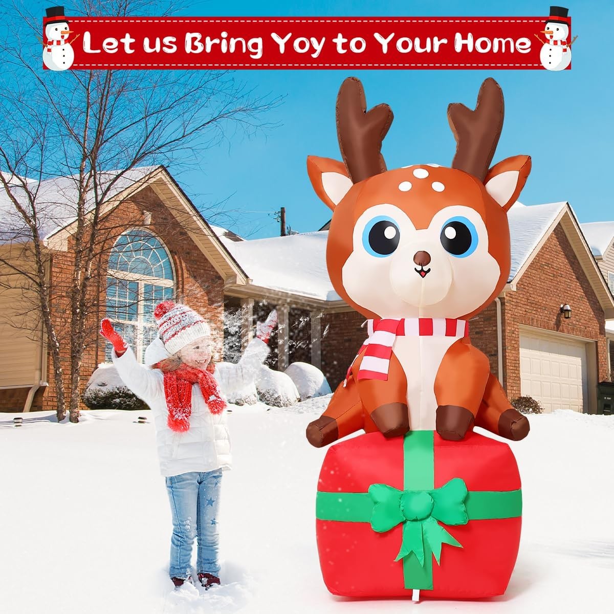 6 FT Christmas Inflatables Deer Outdoor Decorations Blow up Yard Deer ...