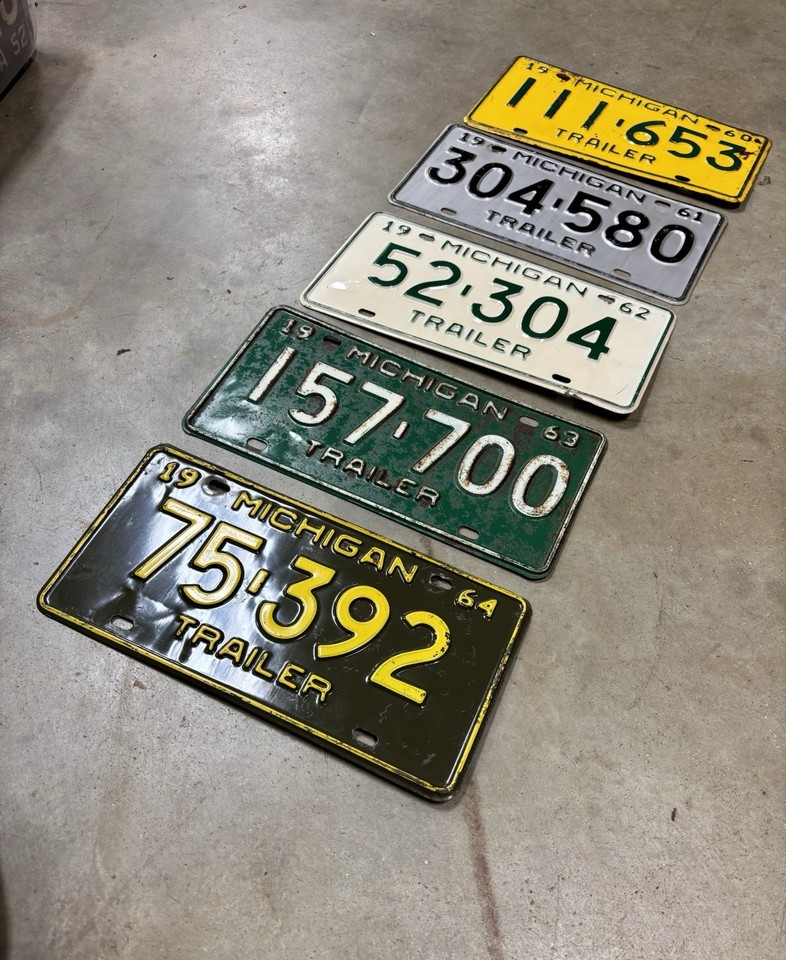 VINTAGE Michigan Trailer License Plate,Lot 1960-1961-1962-1963-1964 | eBay