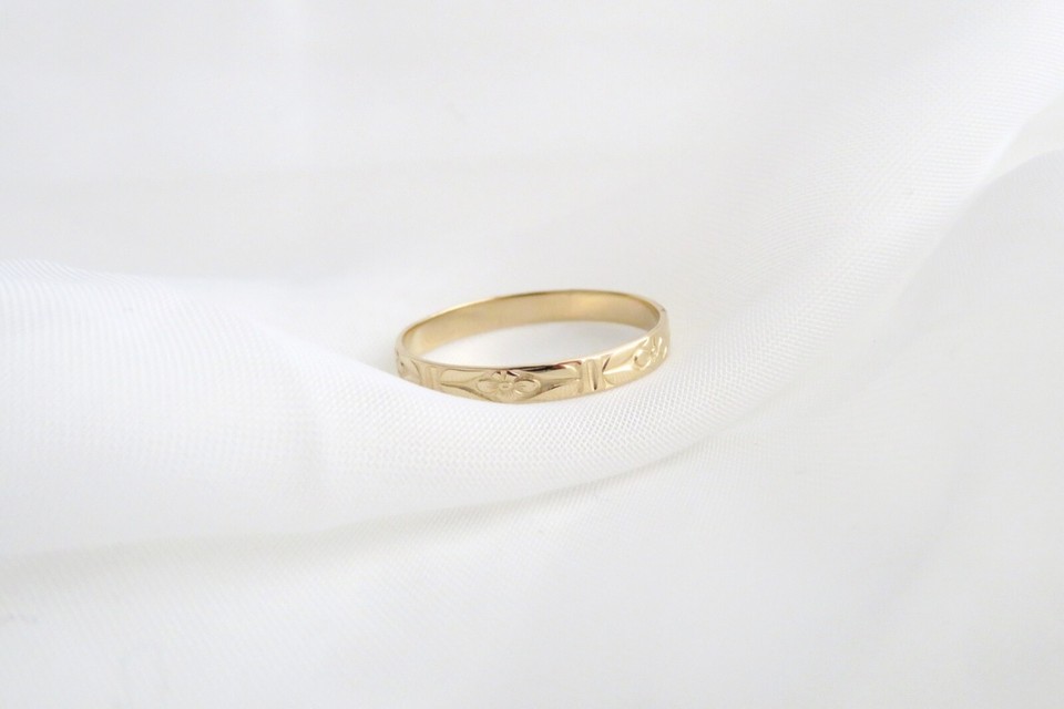 14k Gold Pattern Ring, Solid Gold Ring, Gold Stack Ring, 14k Gold ...