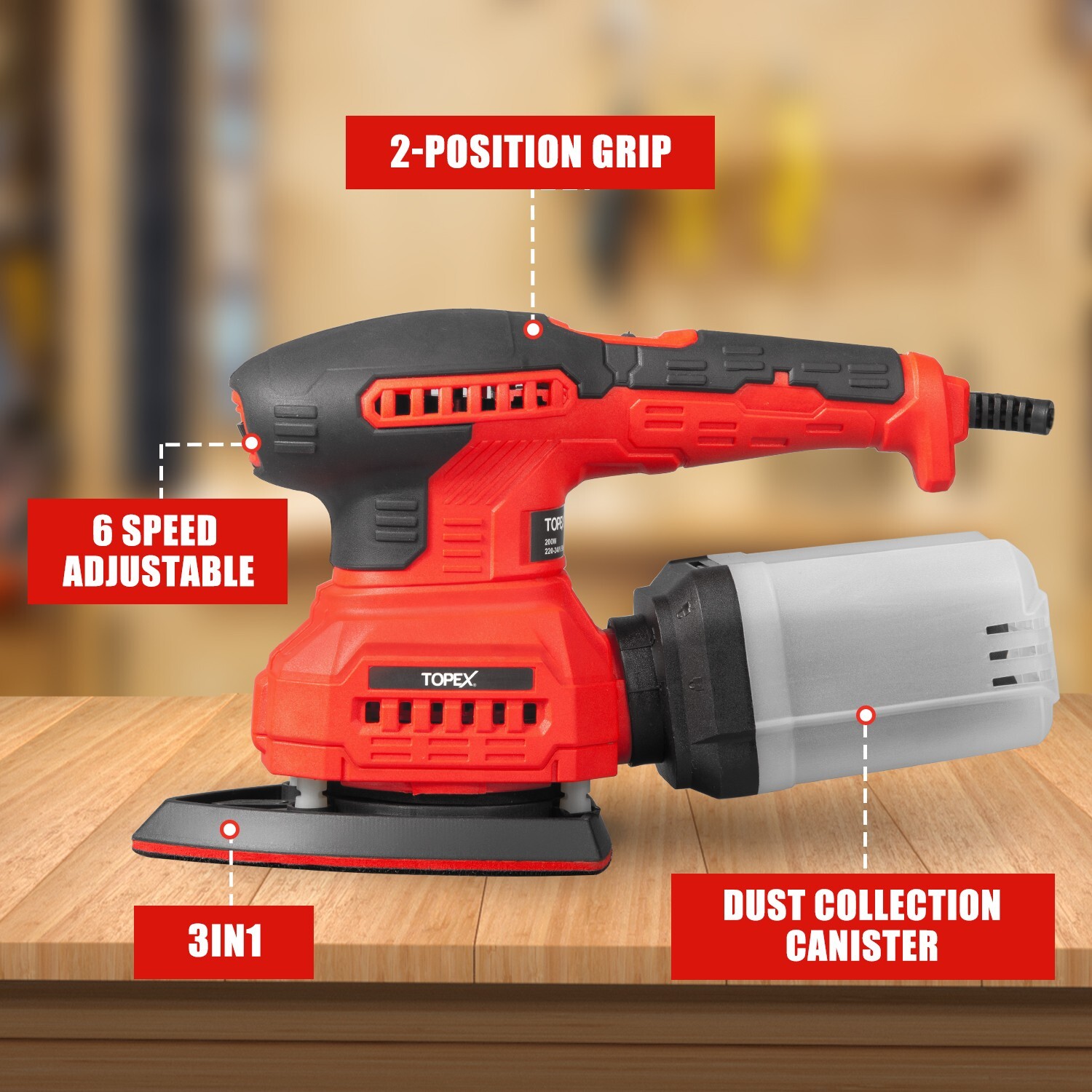 Topex 3in1 200W Electric Finishing Sander Sanding Tool 6 Speeds 3 ...