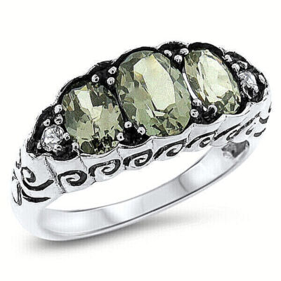 NOUVEAU ANTIQUE STYLE 925 STERLING SILVER GREEN SIM TOURMALINE RING ...