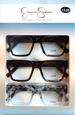 JESSICA SIMPSON 3 PACK SET PREMIUM READING GLASSES READERS +3.00 NEW ...