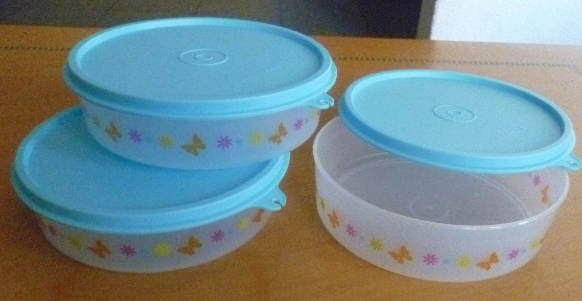 Tupperware Snack Bowls Set 2-Cups /500mL Butterfly Design +Pastel Blue ...