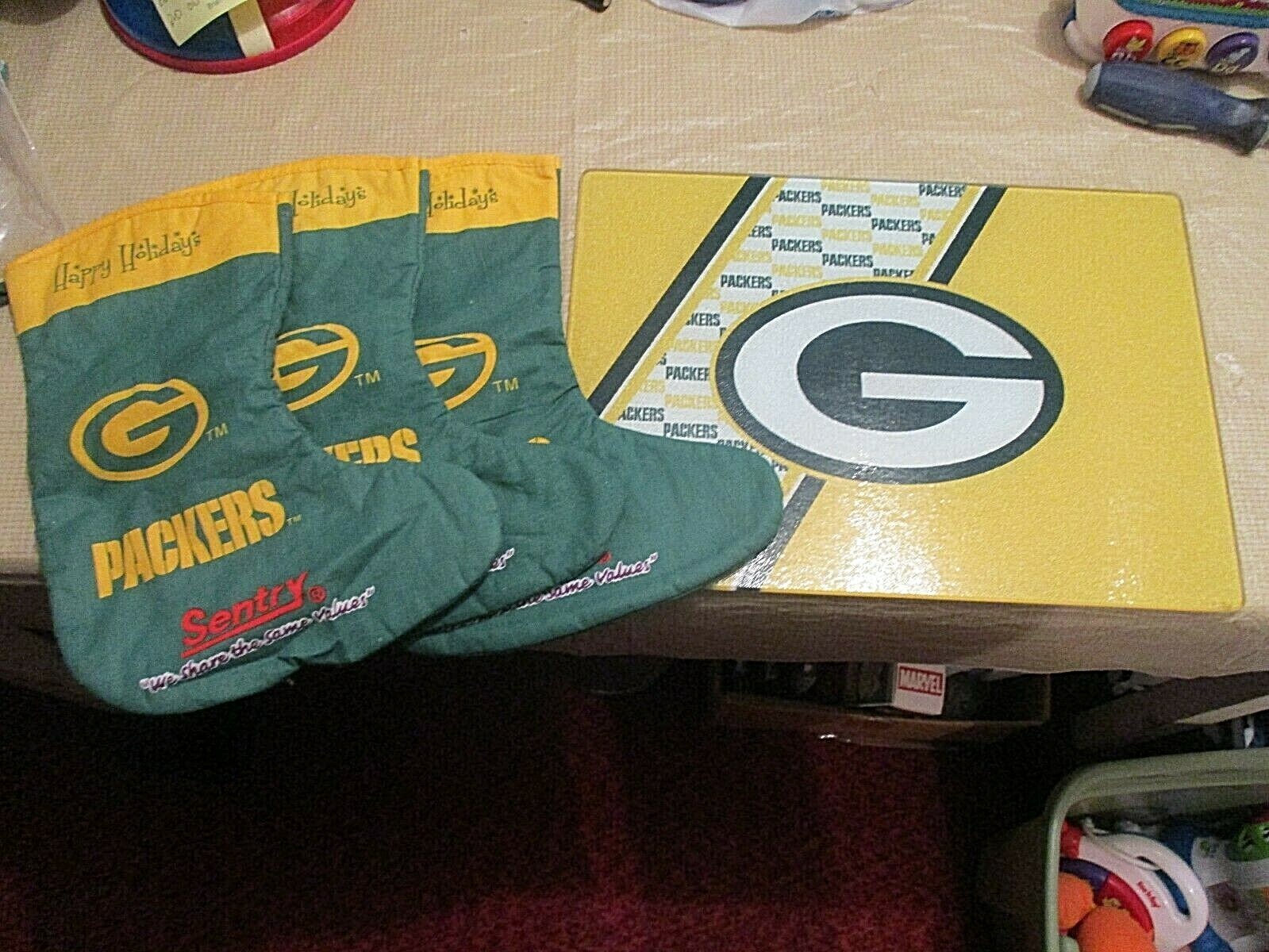 3-GREEN BAY PACKERS OVEN MITTS,PADDED 12''HX9''W & TEMPERED GLASS ...